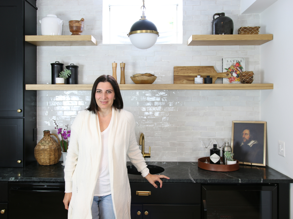 Floating Shelves with Ultra Shelf in Basement Remodel - Stefana Silber